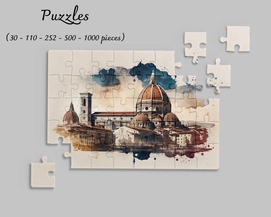 Florence Skyline Jigsaw Puzzle Watercolor Painting, Italian Cityscape ...