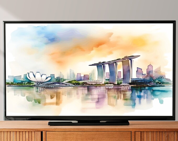 8K Singapore Skyline Samsung Frame TV Art, 4K Watercolor Art for Frame ...