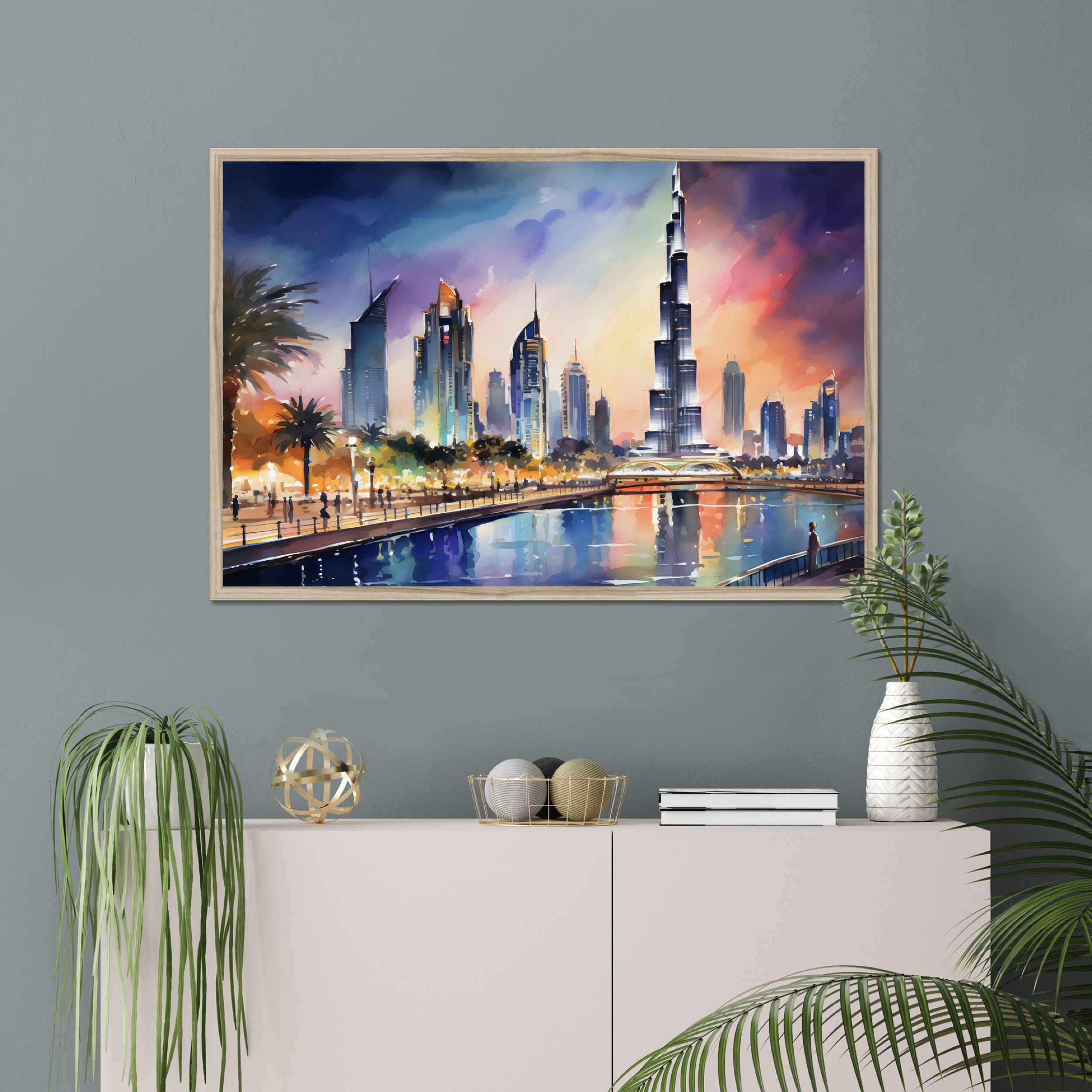 Dubai Burj Khalifa Watercolor Painting: UAE Sunset Cityscape Art - Etsy