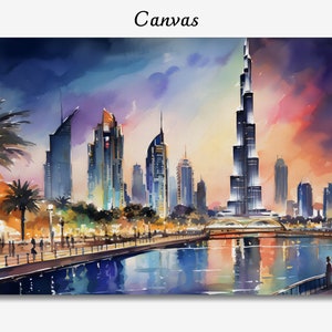 Dubai Burj Khalifa Watercolor Painting: UAE Sunset Cityscape Art - Etsy