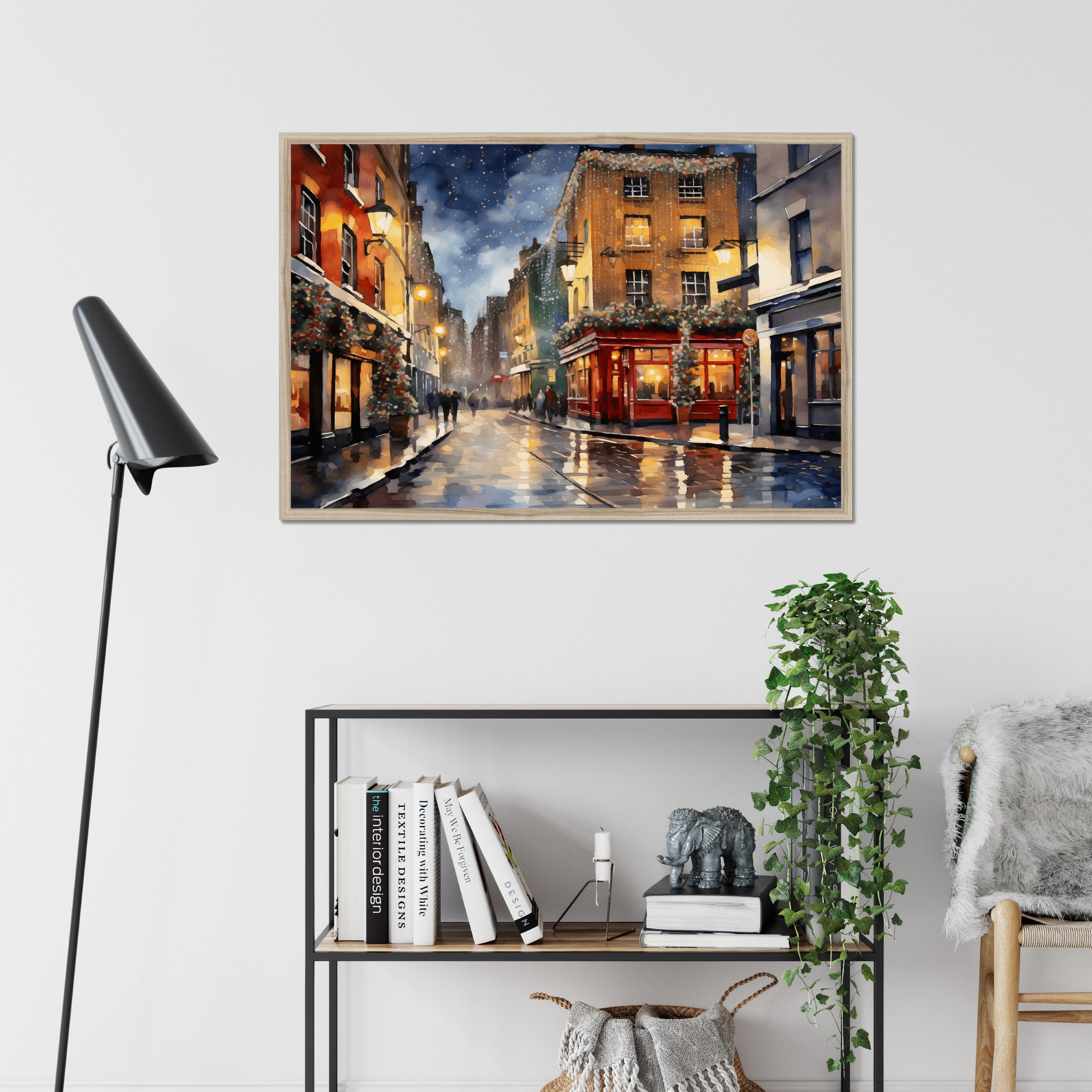 Dublin Temple Bar Watercolor Painting, Ireland Cityscape Framed Canvas ...