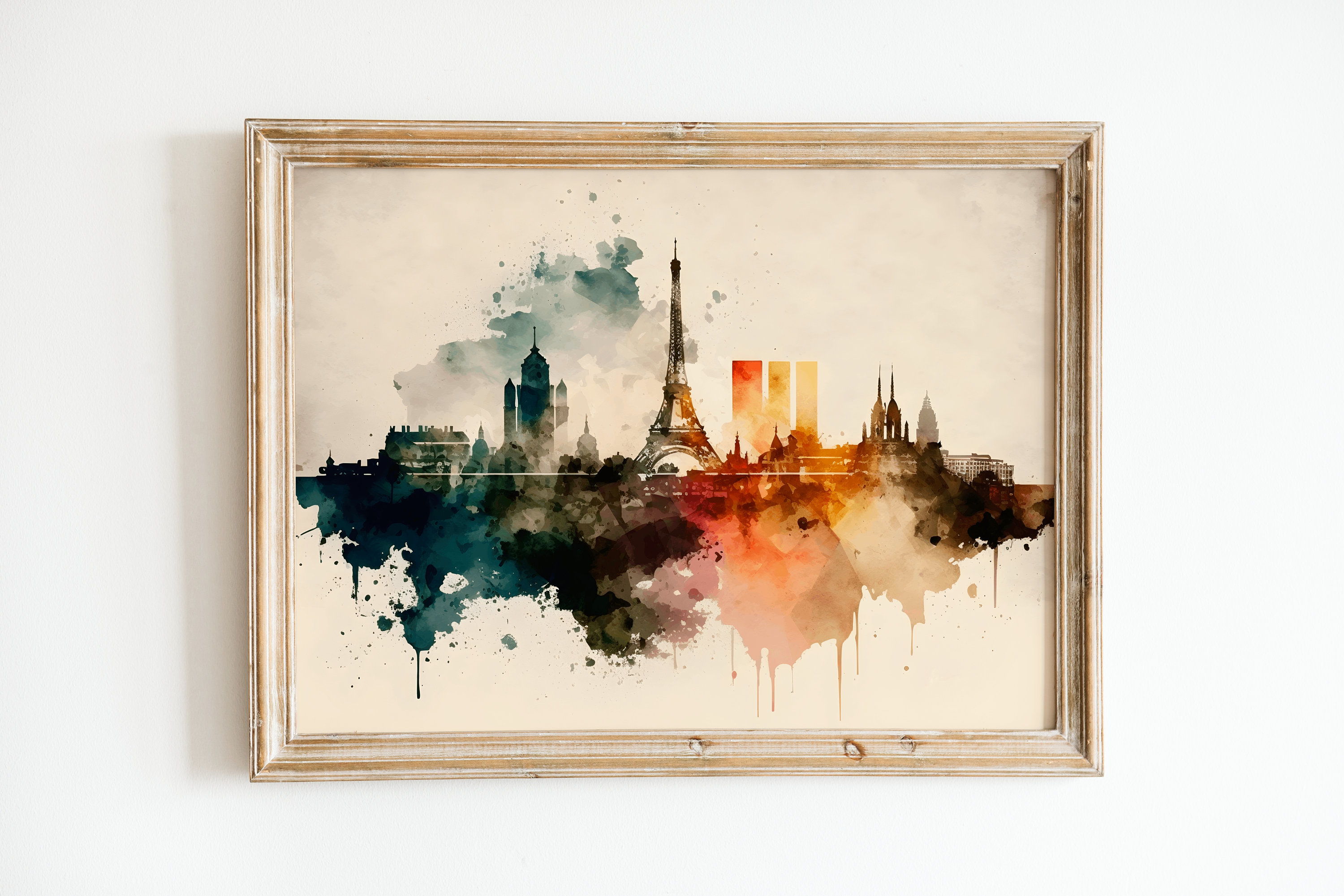Paris Watercolor Painting, City Landscape Skyline, Watercolor Wall ...