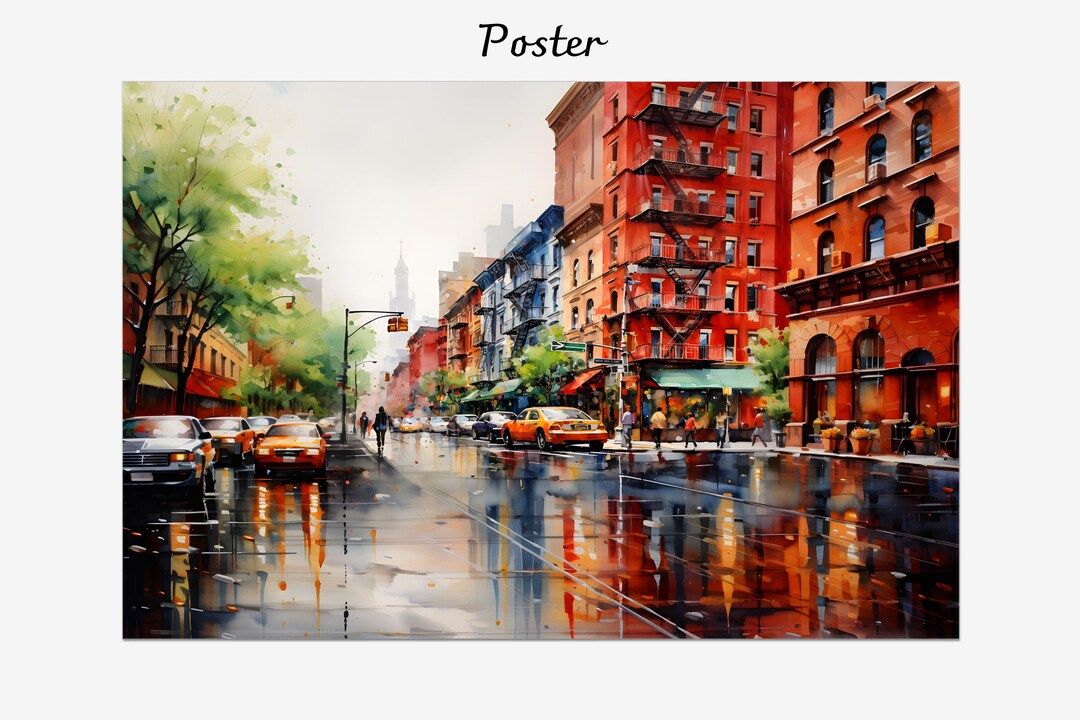 NYC Little Italy Watercolor Painting, New York City Framed Canvas ...