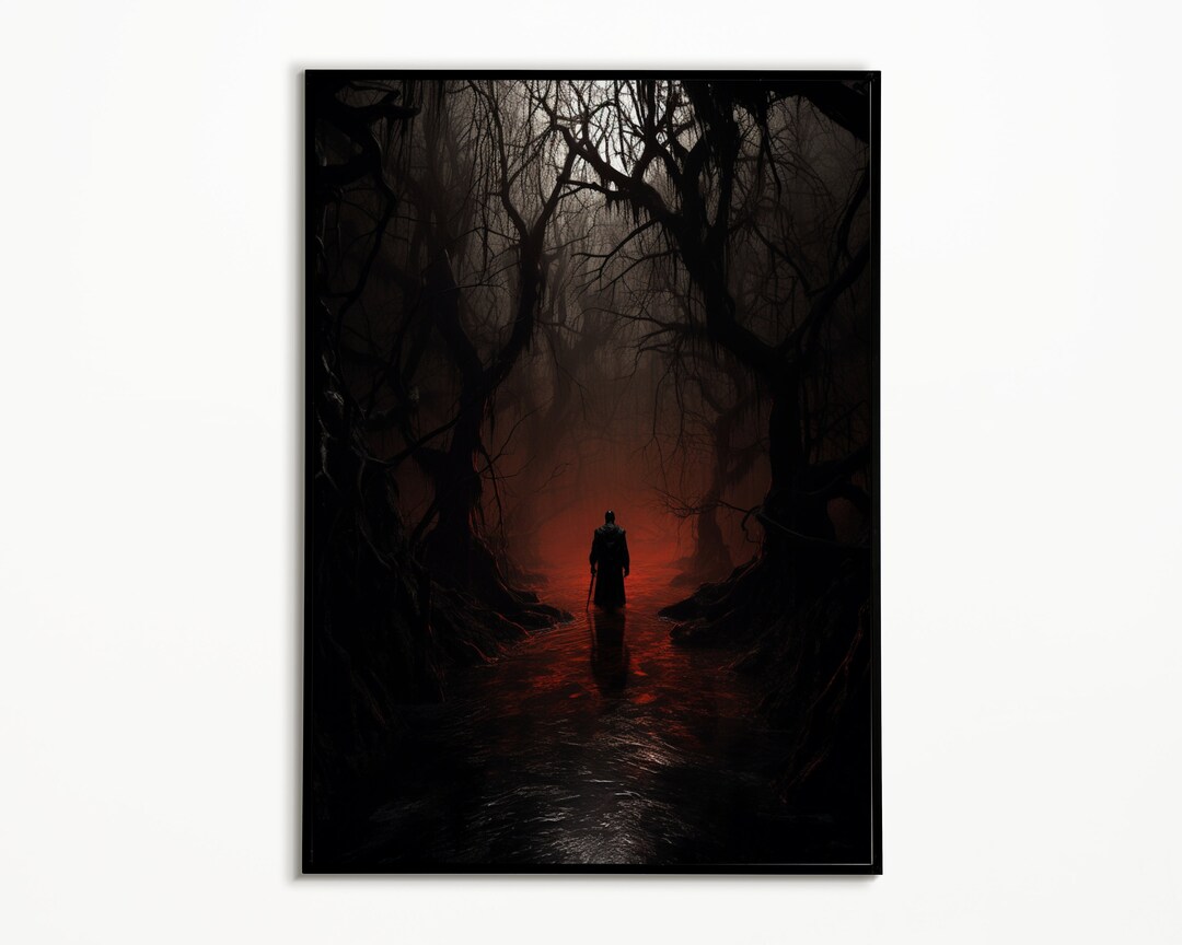 Murderer Realistic Painting, Horror Night in the Forest Wall Decor Art ...