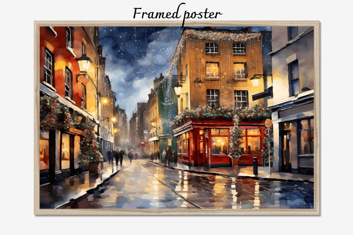 Dublin Temple Bar Watercolor Painting, Ireland Cityscape Framed Canvas ...