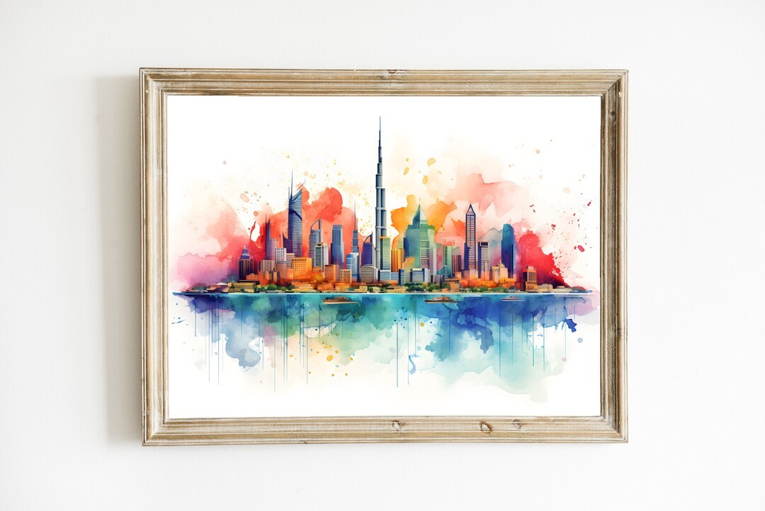 Dubai Skyline Watercolor Painting: UAE Cityscape Art (digital Download ...