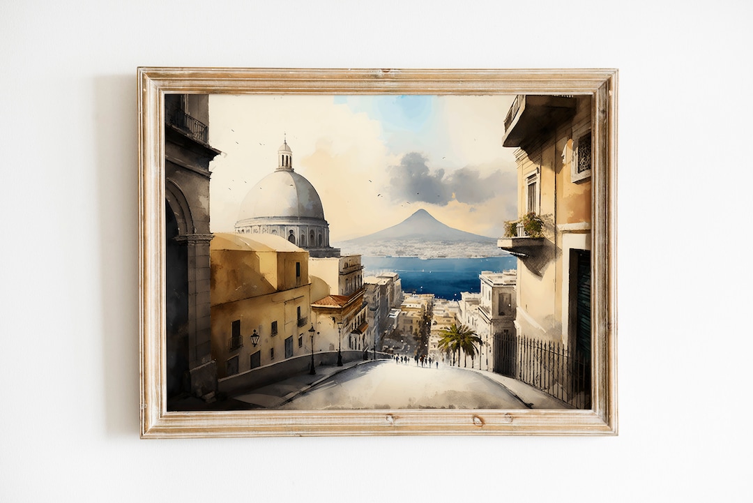 Watercolor Naples Street View Painting, Realistic Cityscape Wall Decor ...