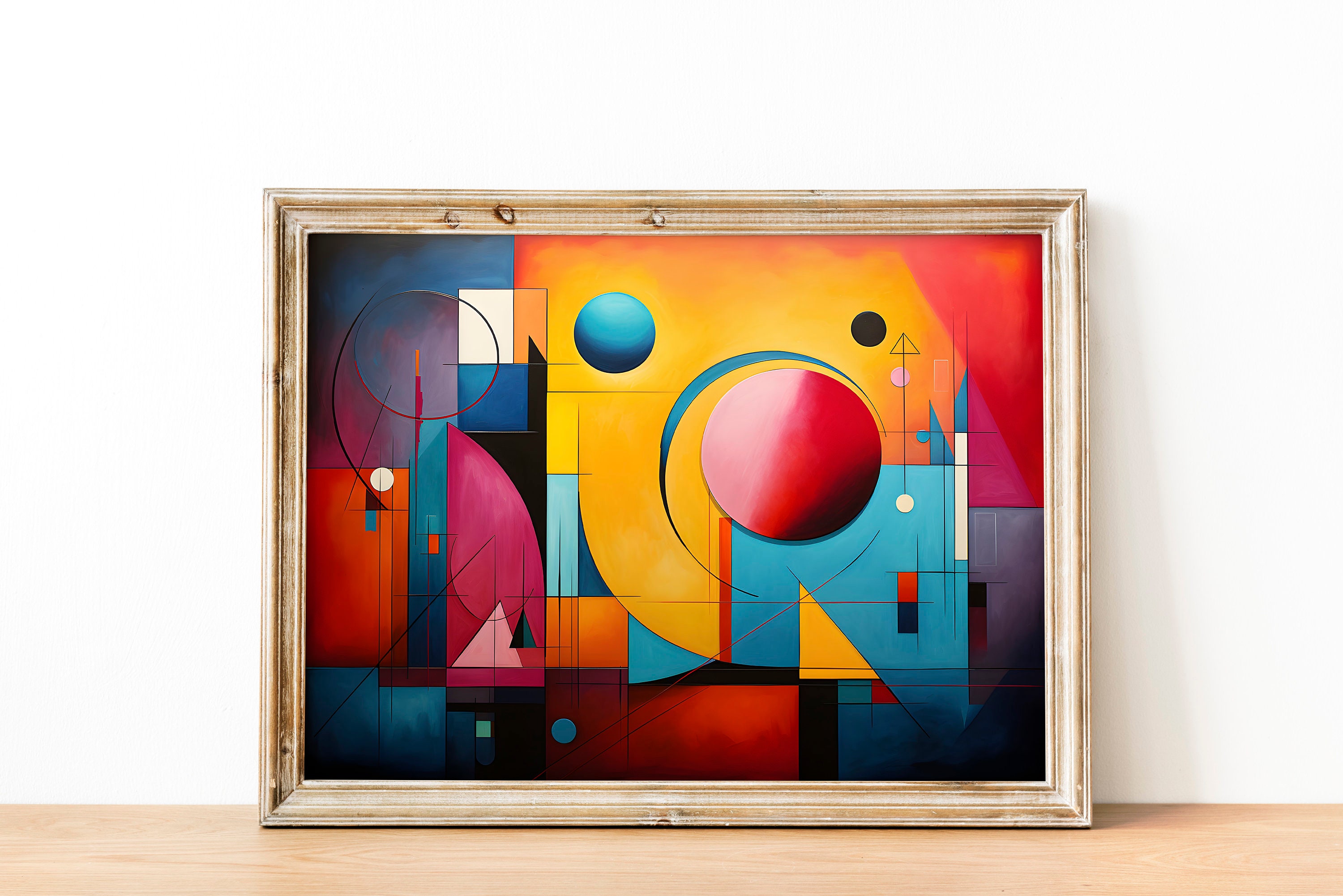 Abstract Geometric Shapes Painting, Colorful Wall Art, Multicolor ...