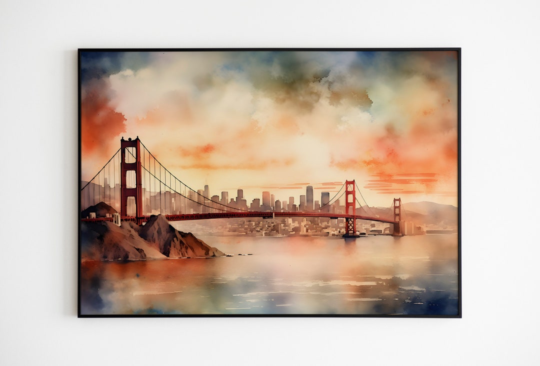 Golden Gate Bridge Watercolor Art Print: San Francisco View (digital ...
