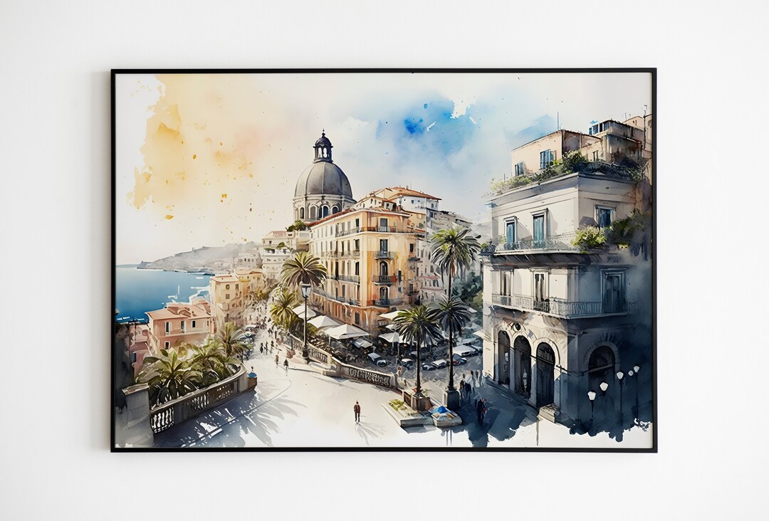 Naples Watercolor Painting, Naples Cityscape Printable Wall Decor Art ...