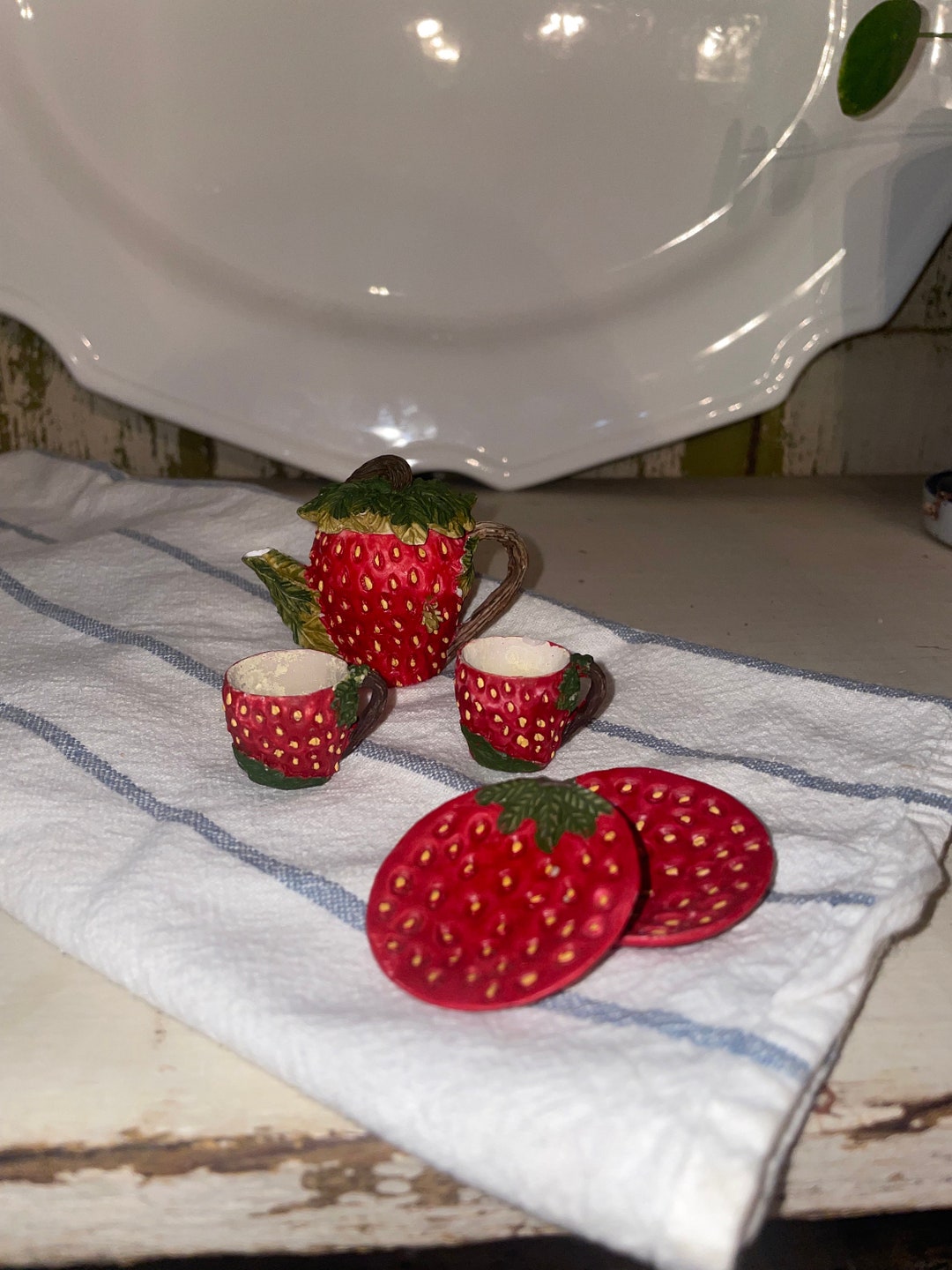 6 Piece Miniature, Ceramic Strawberry Tea Set - Etsy