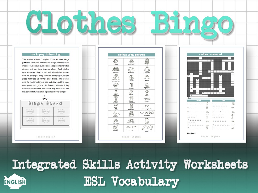 ESL Downloadable Printable Vocabulary Lesson - Clothes, Present ...