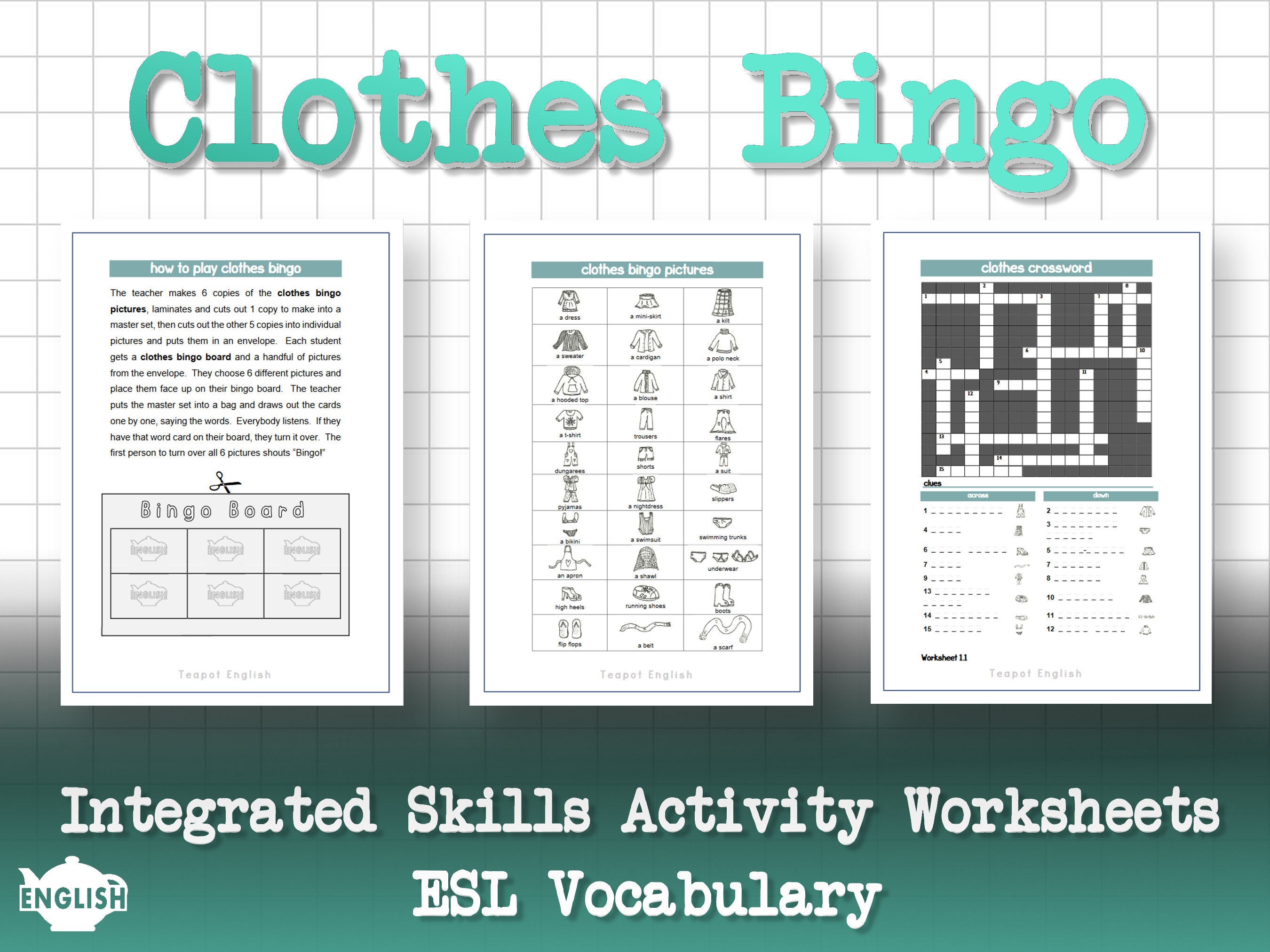 ESL Downloadable Printable Vocabulary Lesson - Clothes, Present ...