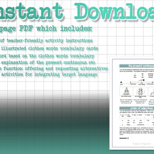 ESL Downloadable Printable Vocabulary Lesson - Clothes, Present ...