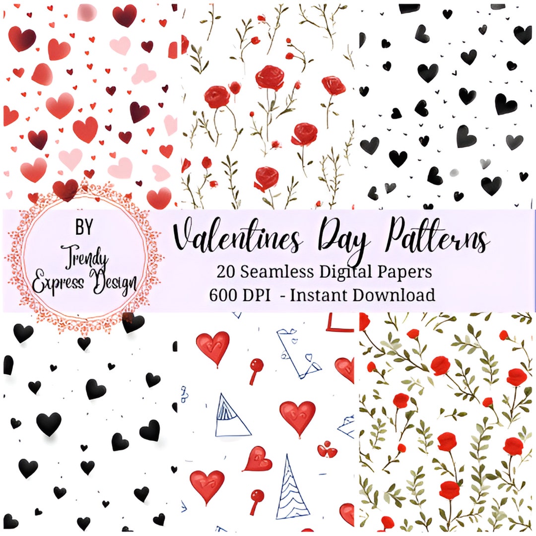 20 Valentine Day Digital Paper Pattern, Seamless Commercial Pattern ...