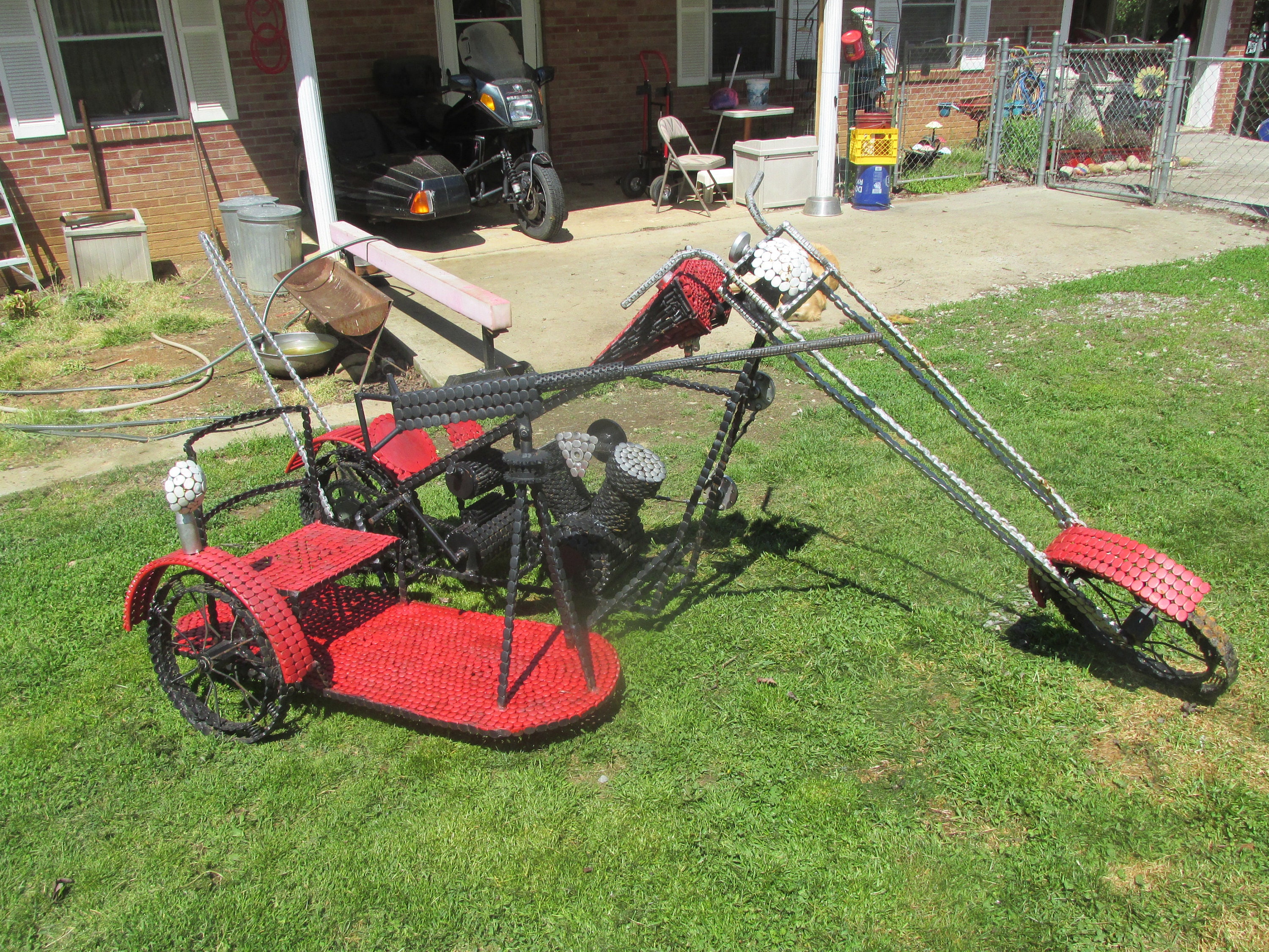 Motorcycle With Sidecar. Hand Made With Over 1100 Individually Welded ...