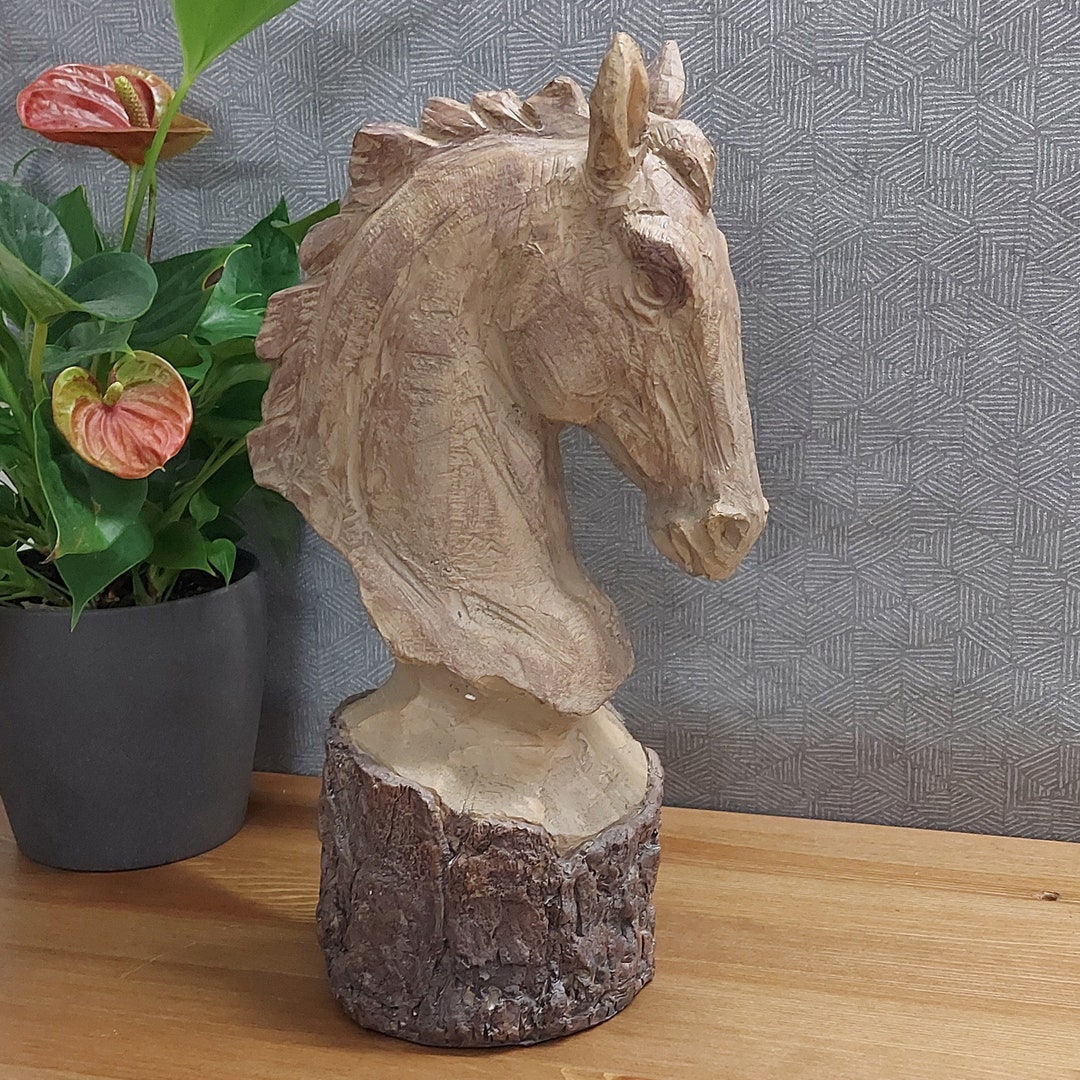 Horse Head Ornament, Carved Wood Effect - Etsy