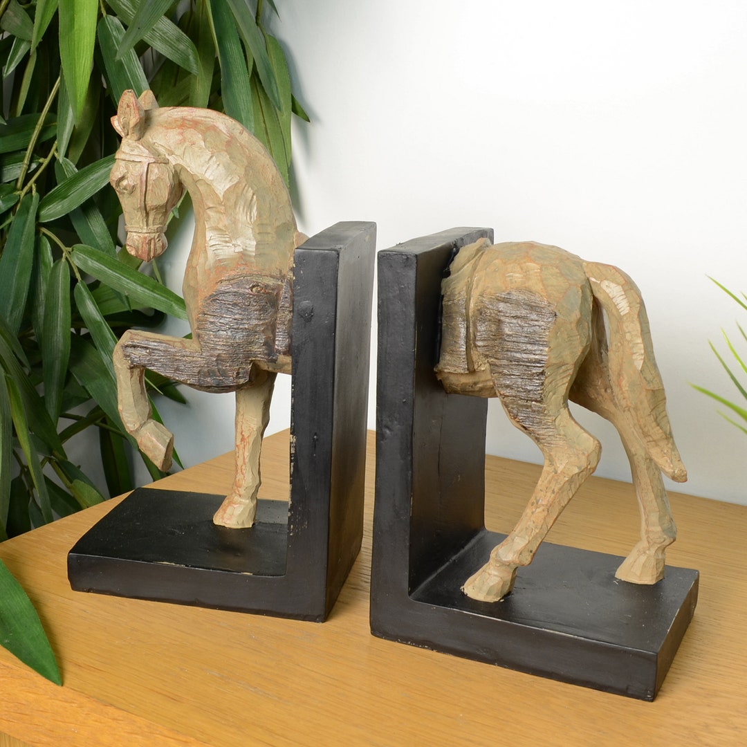 Horse Bookends in a Carved Wood Effect - Etsy