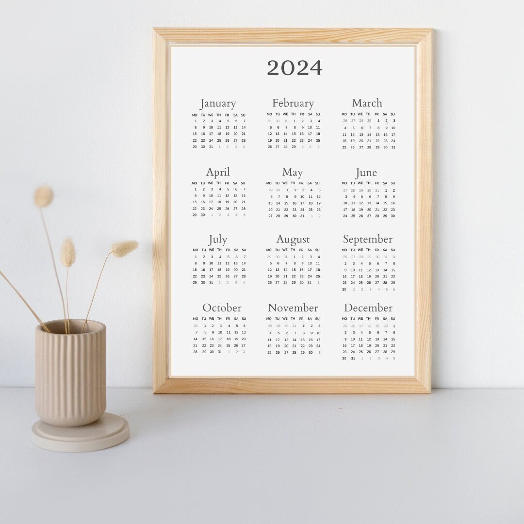 2024 Wall Calendar Printable 2024 Printable Calendar A3 A4 - Etsy.de