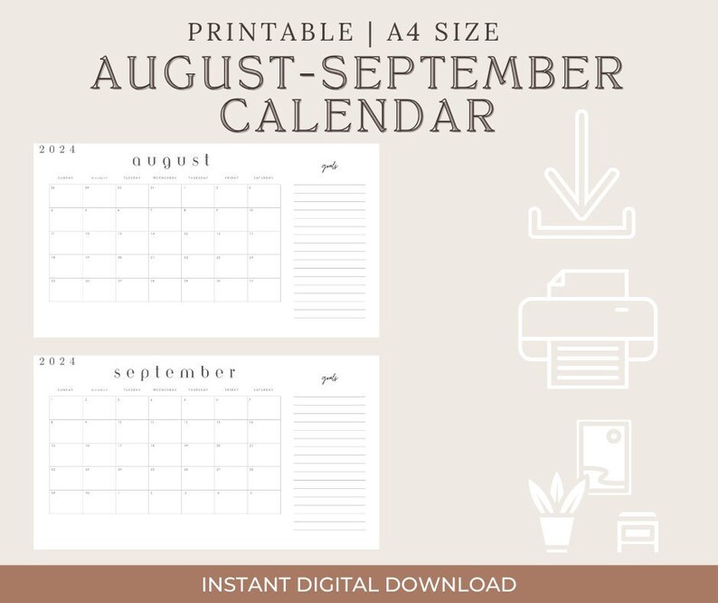August-september Calendar 2024 Printable, Ideal for Home and Office ...