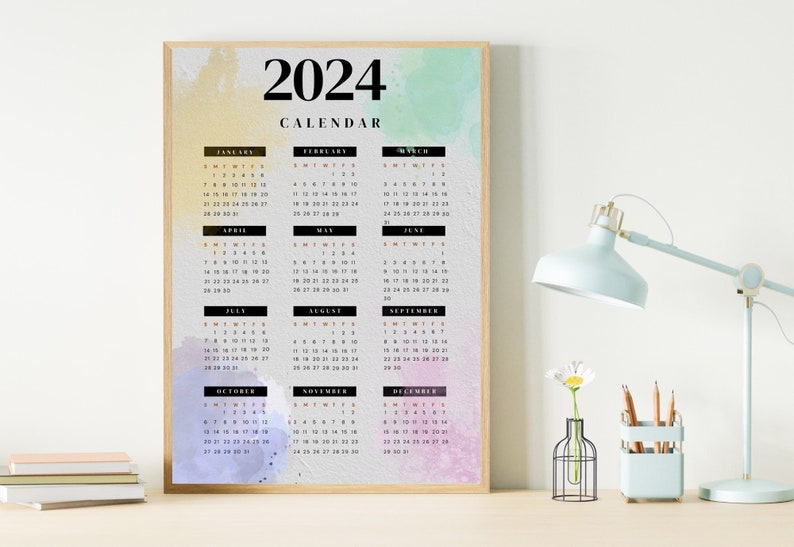2024 Wall Calendar Printable, 2024 Printable Calendar, A3 A4 All Size ...