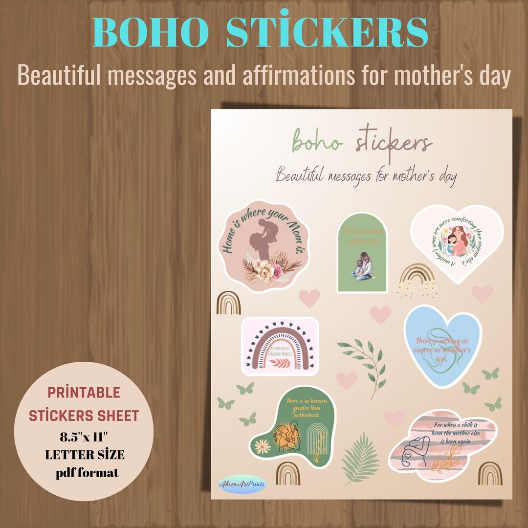 Boho Printable Stickers Sheet, Print and Cut Stickers, Affirmation and ...