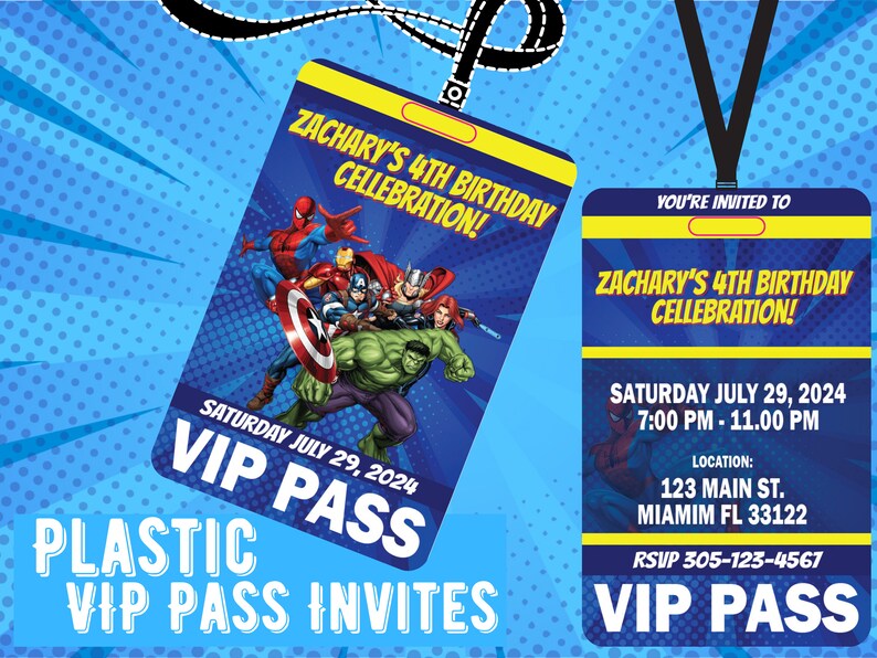 Super Hero Marvel Themed Party Invitations. Plastic PVC Party Invites ...
