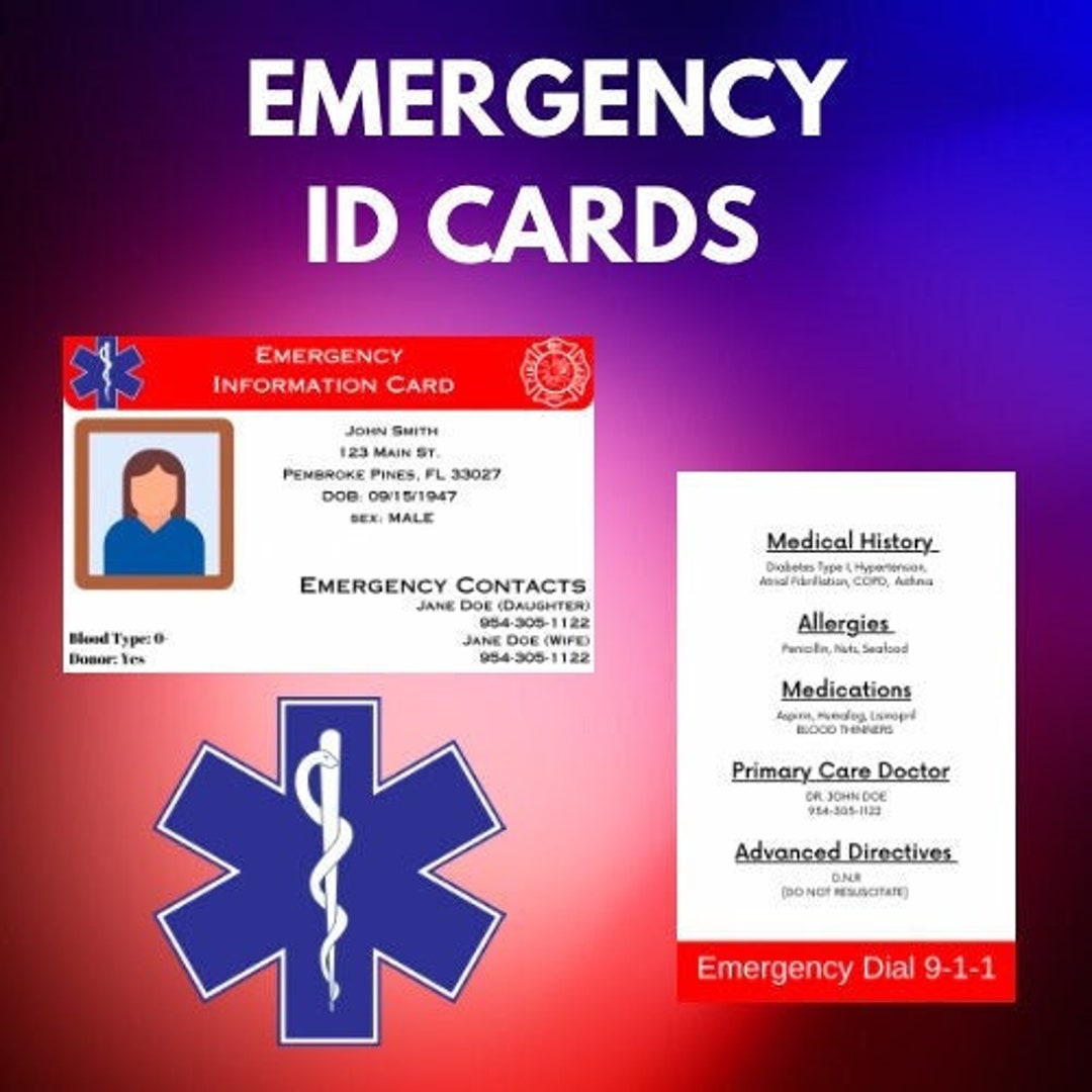 Emergency Medical ID Cards . Health Information for Emergency Use. PVC ...