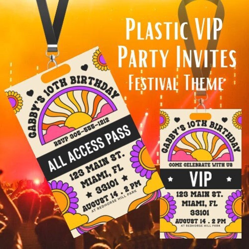 Music Festival Themed Vip Pass Party Invitation Ultra Themed Etsy