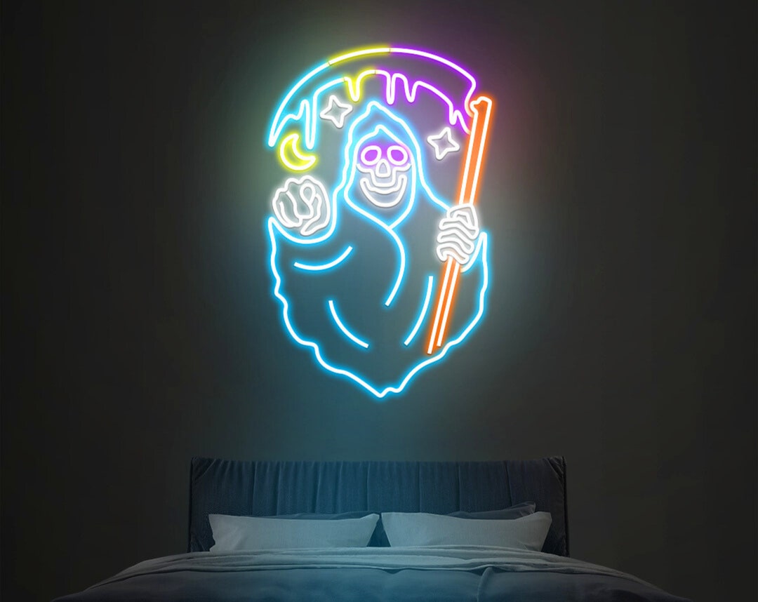 Grim Reaper Neon Sign Skeleton Neon Sign, Gothic Neon Sign, Death Sign ...