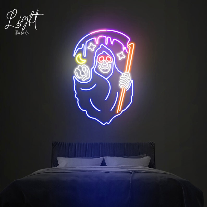 Grim Reaper Neon Sign Skeleton Neon Sign, Gothic Neon Sign, Death Sign ...