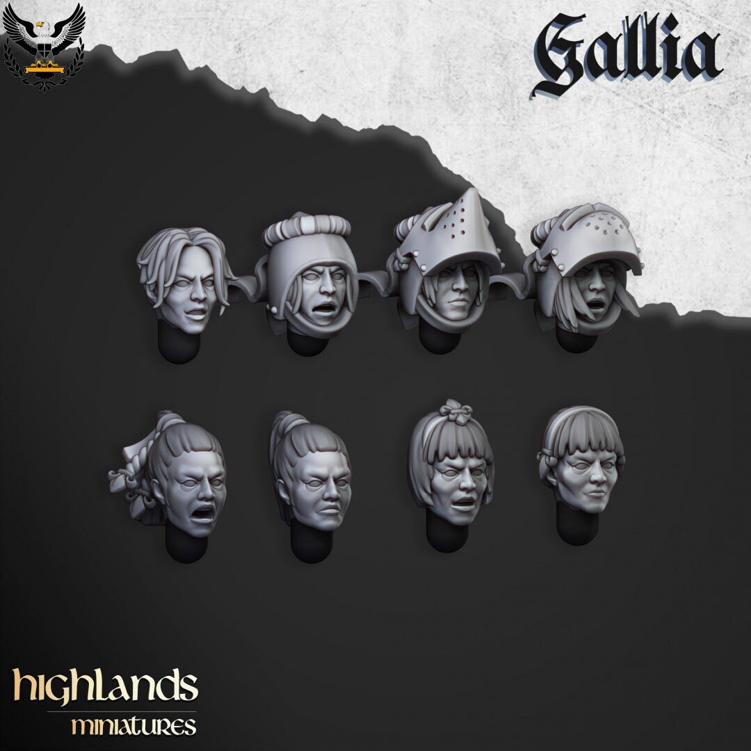 Highlands Miniatures - Female Knight Head Set (8) - Fantasy Battles - Etsy