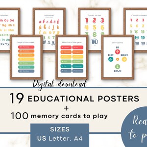 19 Educational Posters Printables and 100 Memory Cards Game, Playroom ...
