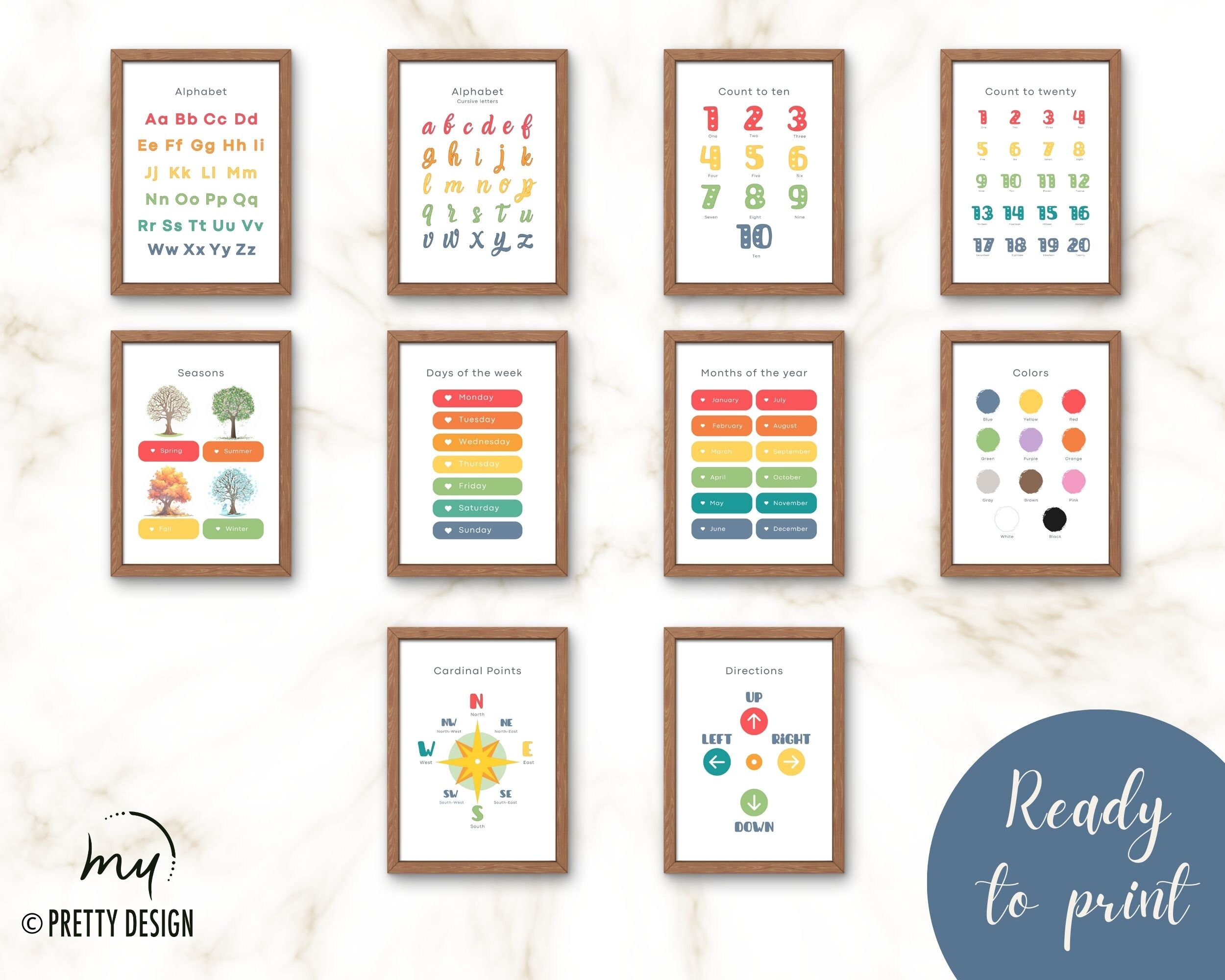 19 Educational Posters Printables and 100 Memory Cards Game, Playroom ...