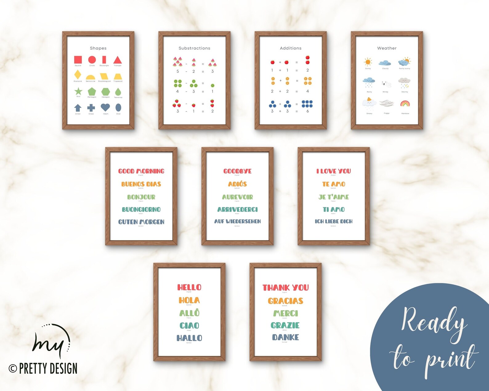 19 Educational Posters Printables and 100 Memory Cards Game, Playroom ...