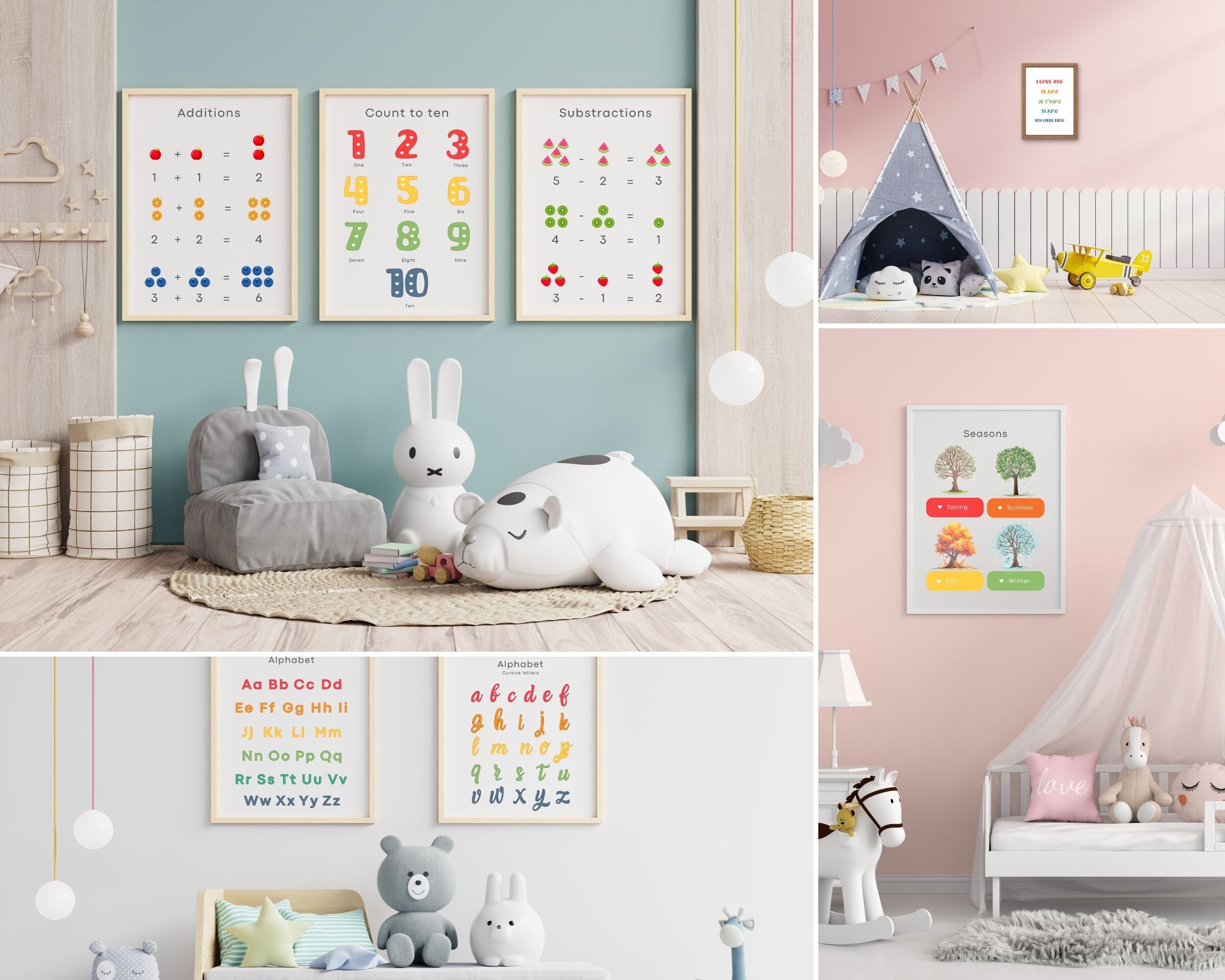 19 Educational Posters Printables and 100 Memory Cards Game, Playroom ...