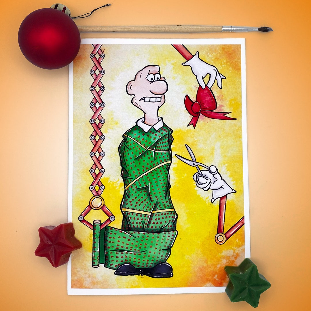 Wallace Wrapped Up, Funny Christmas Card, Greetings Cards, Watercolour ...