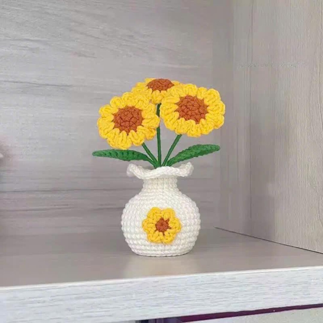 Crochet Sunflower Pot, Sunflower Pot, Crochet Sunflower, Sunflower ...