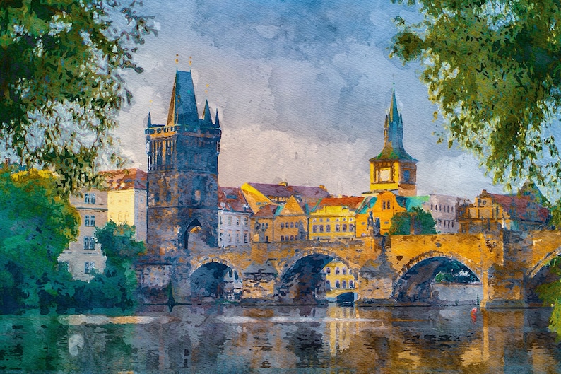 Prague's Iconic Charles Bridge: Digital Painting Download - Etsy