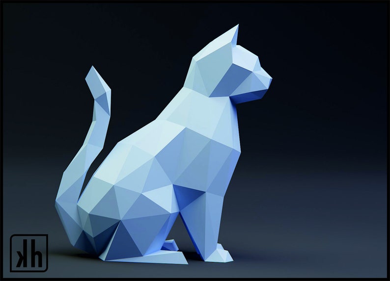 Modelo geométrico de gato en papel: Escultura 3D DIY (Descarga PDF ...