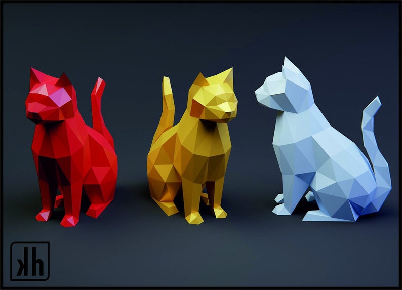 Modelo geométrico de gato en papel: Escultura 3D DIY (Descarga PDF ...