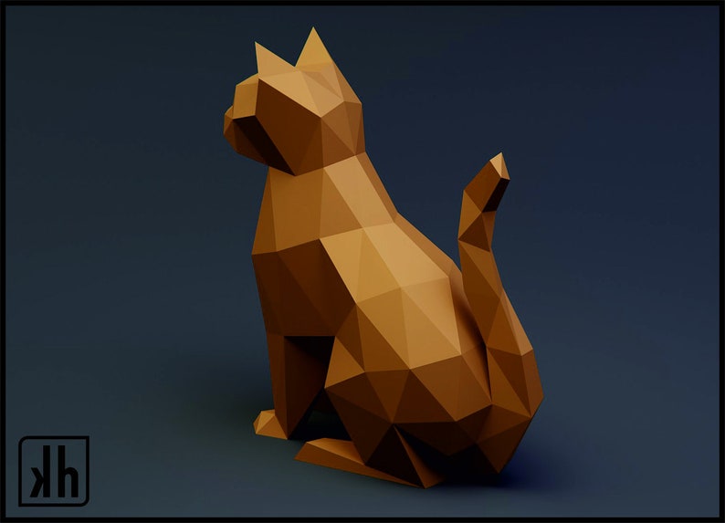 Modelo geométrico de gato en papel: Escultura 3D DIY (Descarga PDF ...