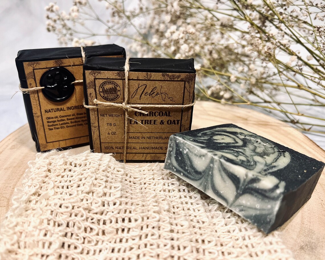 Organic Charcoal Tree Tea and Oat Facial Soap Bar Handmade Natural Soap ...