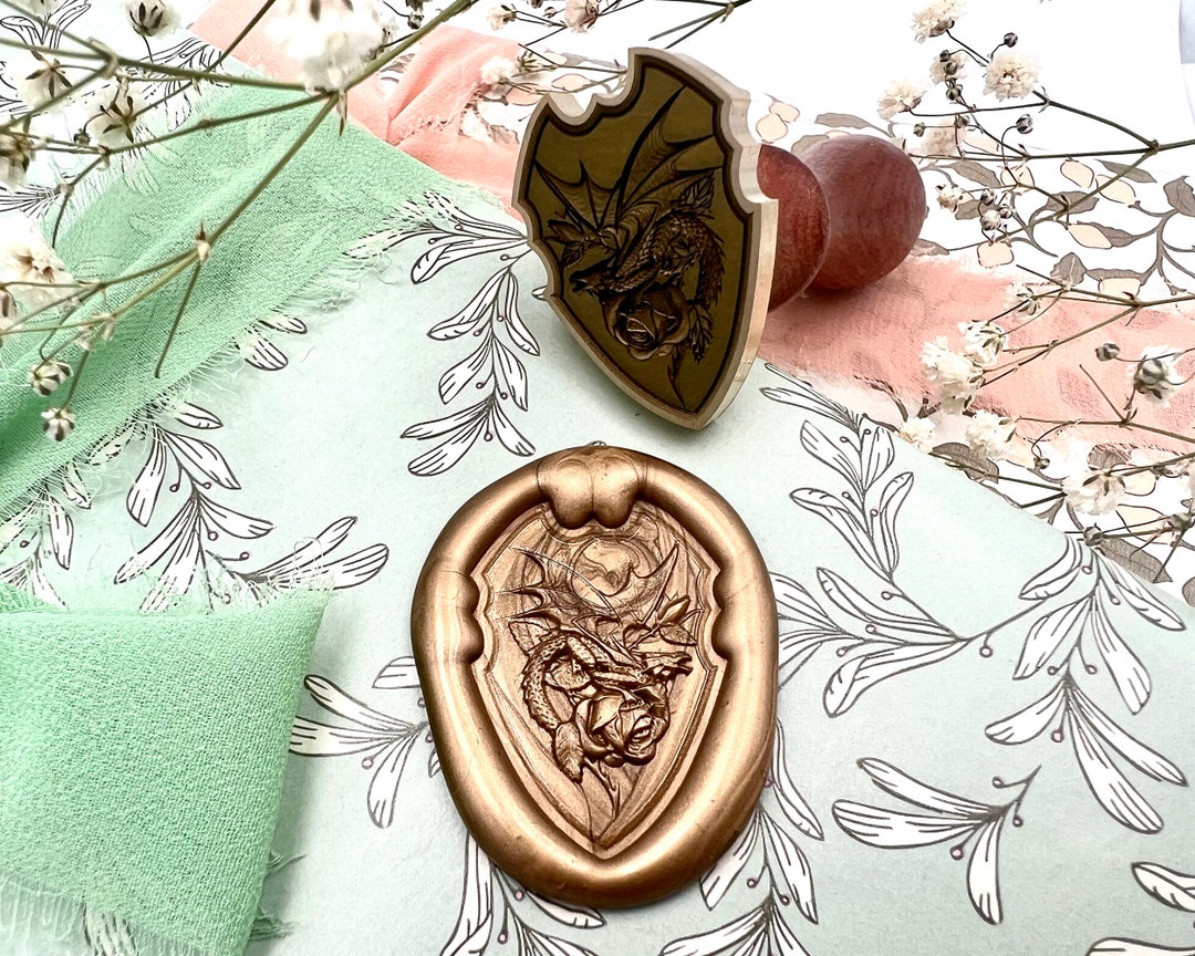 3D Dragon Wax Seal Stamp – Medieval Fantasy Shield Design, 22x32mm ...