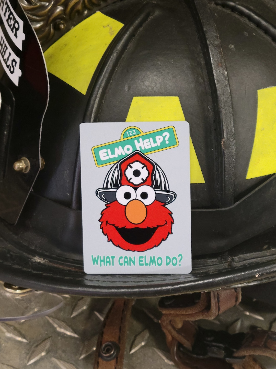Elmo, What Can Elmo Do Firefighter Aluminum Helmet Cards. Magnet Option ...