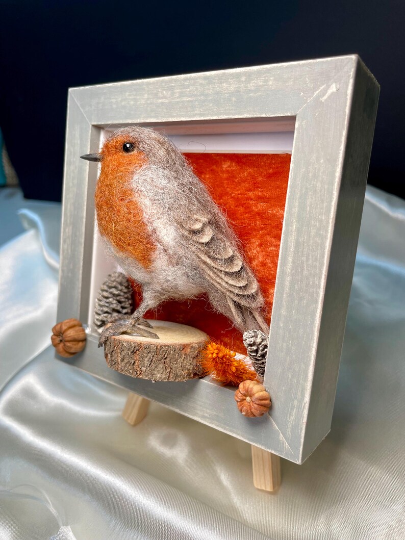 Handmade Needle Felted Robin in a Box Picture Frame, Made From Pure ...