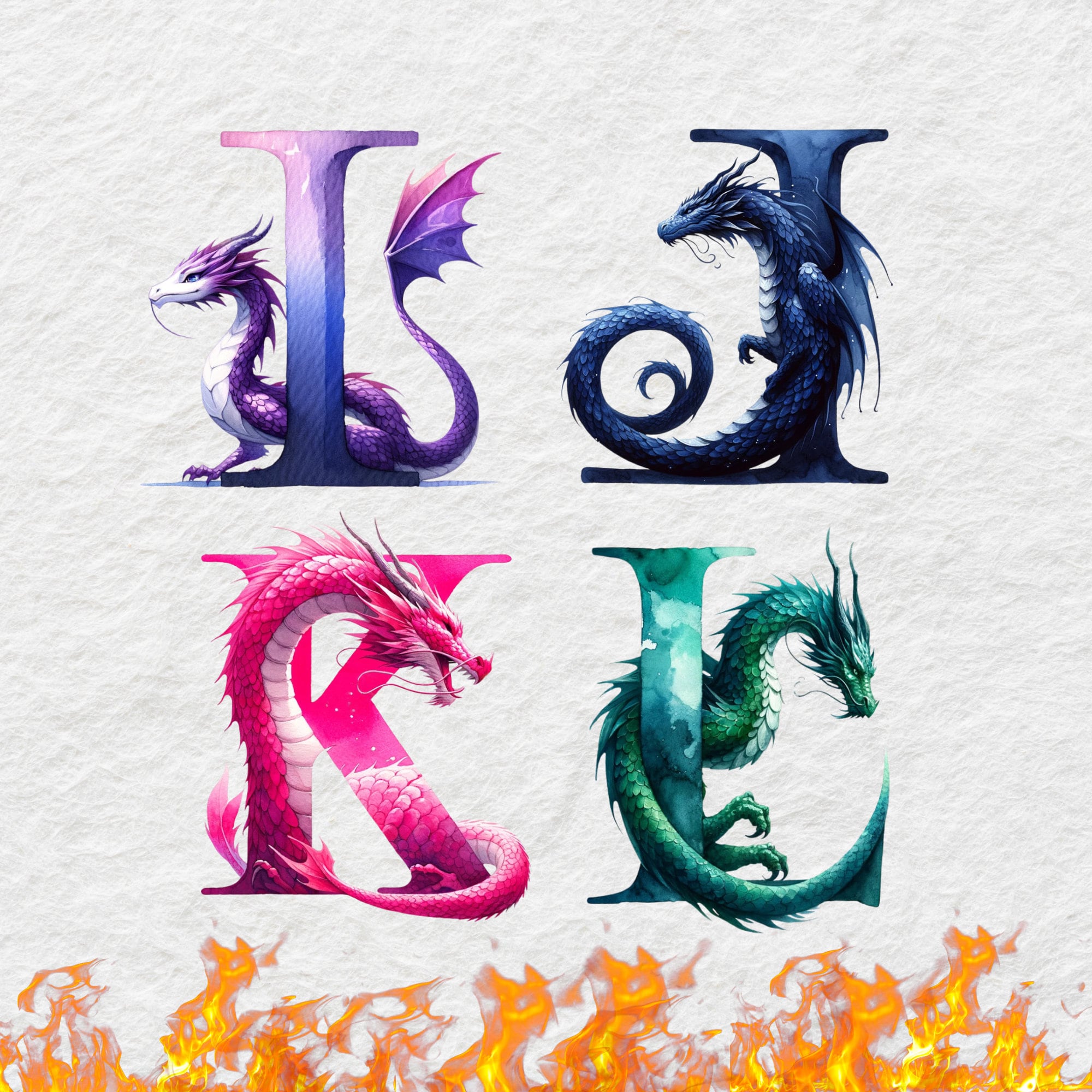 Alphabet of Dragon Watercolor Digital PNG 26 Letters Cliparts - Etsy