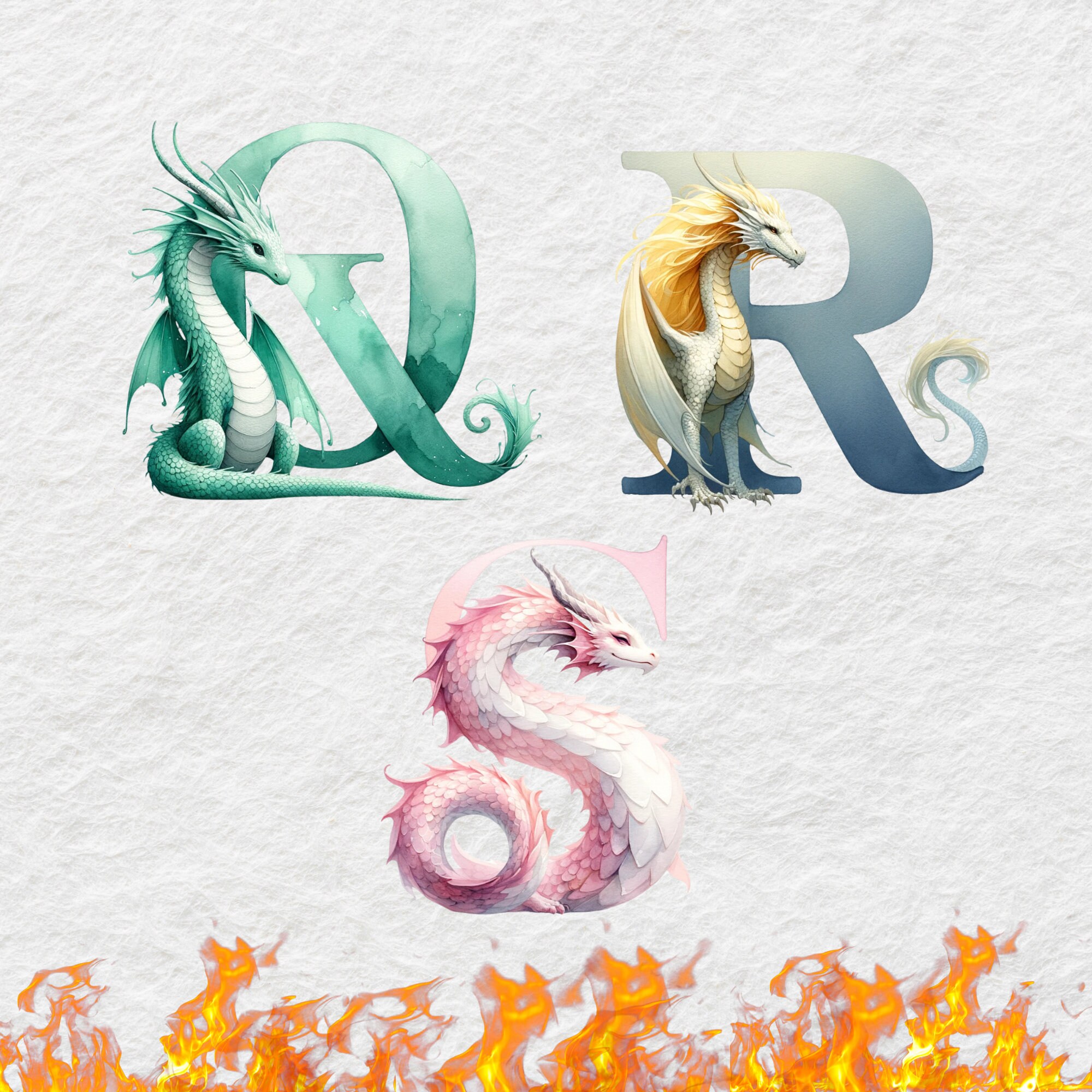 Alphabet of Dragon Watercolor Digital PNG 26 Letters Cliparts - Etsy