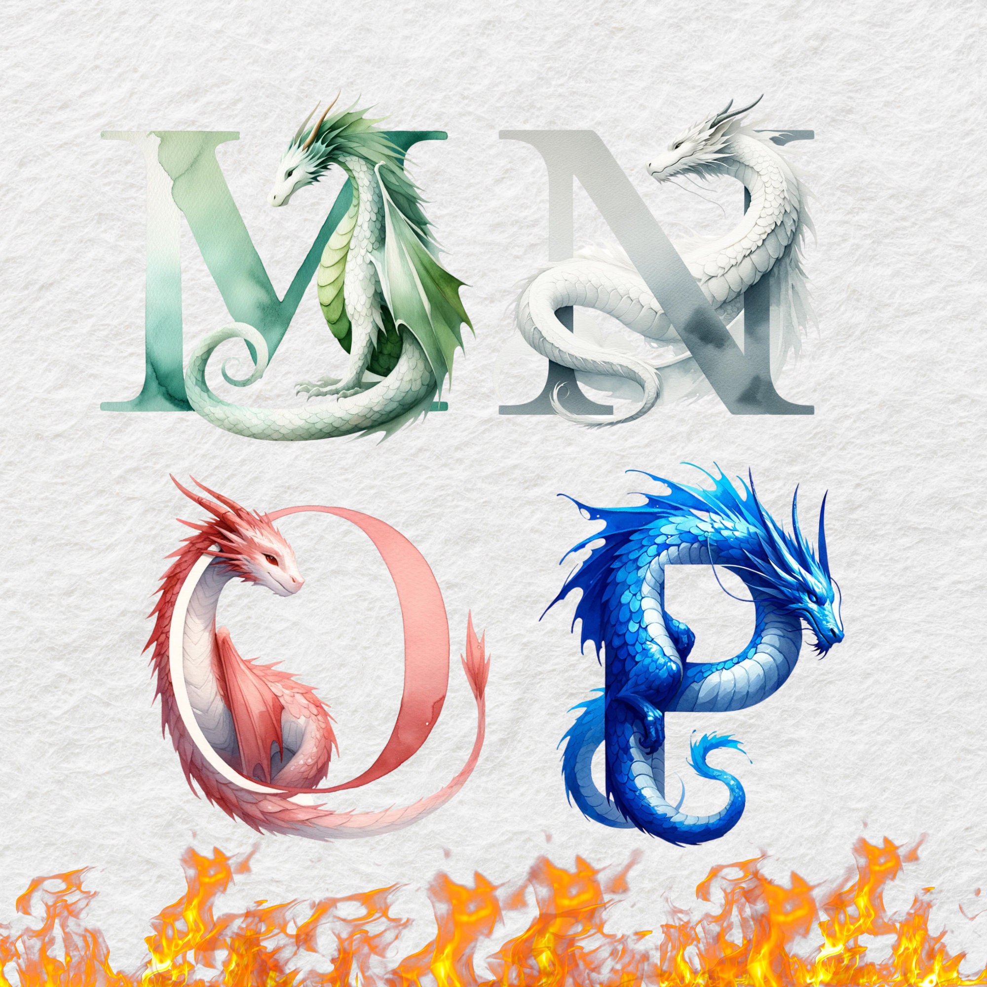 Alphabet of Dragon Watercolor Digital PNG 26 Letters Cliparts - Etsy