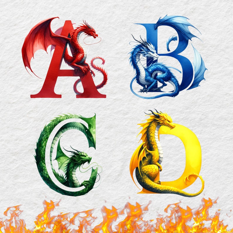 Alphabet of Dragon Watercolor Digital PNG 26 Letters Cliparts - Etsy
